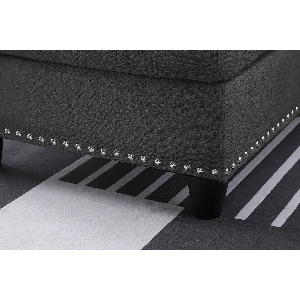 FANYE L-Shaped Sectional Sofa with Right Chaise & Nailhead Decor,Modern Faux Leather Tufted Upholstered Corner Sofa&Couch W/Cup Holders and Storage Ottoman for Home Apartment Office Living Room