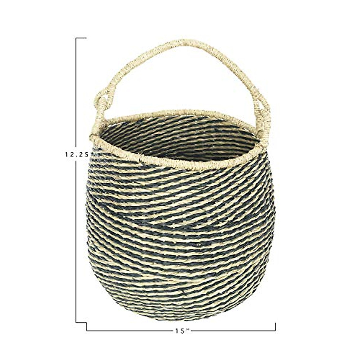 Bloomingville 21.25" H Handwoven Seagrass Handle Basket, Black