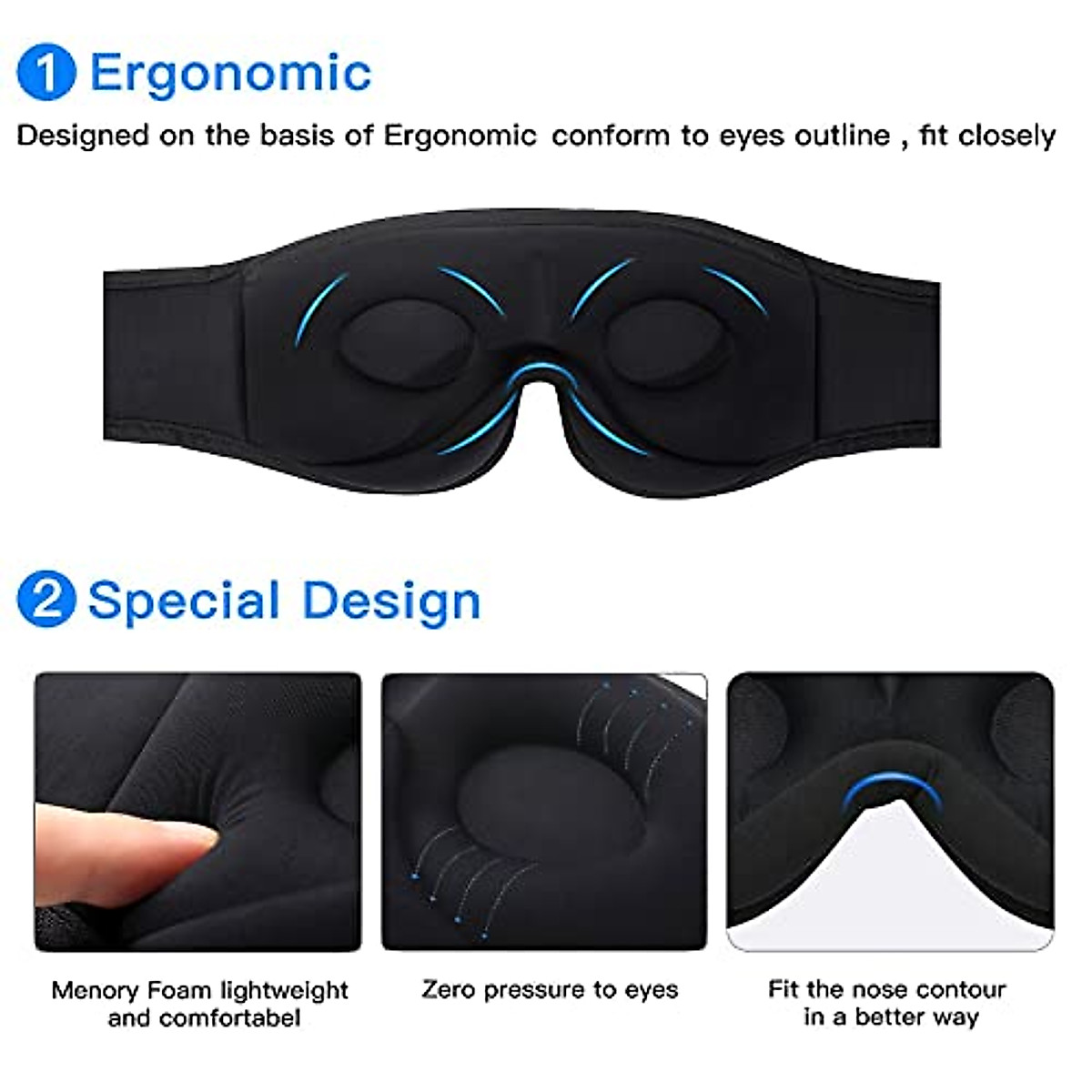 Q5Q6 Sleep Headphones, 3D Bluetooth Sleep Mask, Wireless Sleeping Headphones for Side Sleepers, Sleep Mask with Bluetooth Headphones Insomnia Travel Nap Gifts Men Women