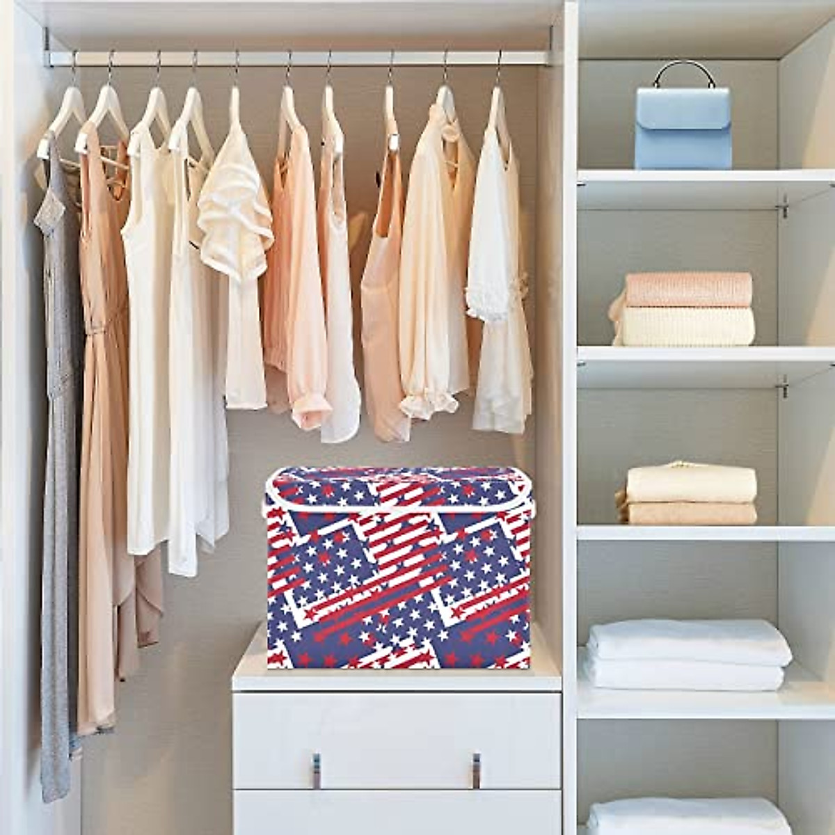 Patriotic Storage Bins for Closet, Collapsible Storage Baskets with Lids and Handles for Shelves Closet Home Decor