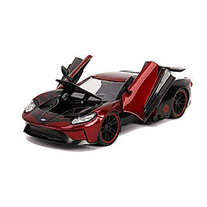Jada Toys Marvel 1:24 2017 Ford GT Die-cast Car with 2.75" Miles Morales Spider-Man Figure, Toys for Kids and Adults Black and Red