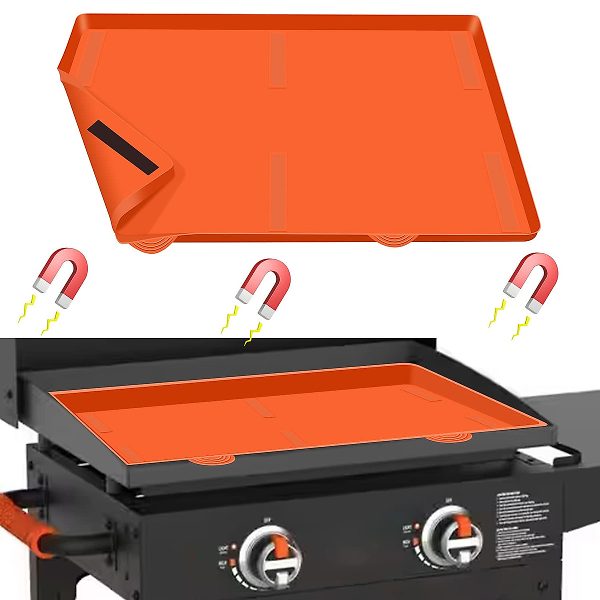 22" Griddle Mat Silicone for Blackstone, Magnetic Protective Cover Mats Blackstone Griddle Top Covers for Blackstone Protector Outdoor-Orange