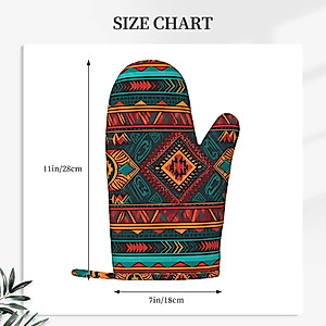 Ethnic Geometric Pattern Printed Oven Mitts Heat Resistant Oven Gloves Non-Slip Silicone Kitchen Gloves for Cooking Baking BBQ Gloves 1 Pair