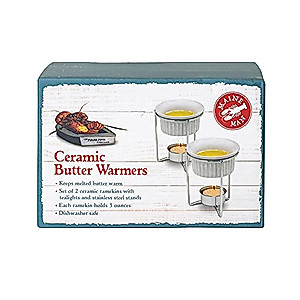 Maine Man Butter Warmer Set, Ceramic Ramekins with Chrome-Plated Steel Wire, Set of 2, 3-Ounce Capacity