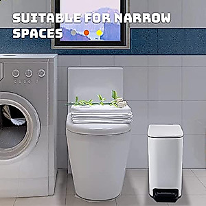 JACY&Co Small Bathroom Trash Can with Lid Soft Close, 6 Liter / 1.6 Gallon Stainless Steel Garbage Can with Removable Inner Wastebasket, Anti-Fingerprint Finish(White)