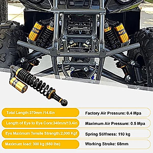 Newsmarts Pair Adjustable 13.5 Inch 340mm ATV Motorcycle Air Shock Absorbers Nitrogen Suspension Universal Fit for ATV UTV Go Kart Quad Dirt Sport Bikes Cafe Racer (Gold and Black)