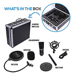 Pyle USB Microphone Podcast Recording Kit - Audio Cardioid Condenser Mic w/Desktop Stand and Pop Filter - for Gaming PS4, Streaming, Podcasting, Studio, YouTube, Works w/Windows Mac PC PDMIKT120