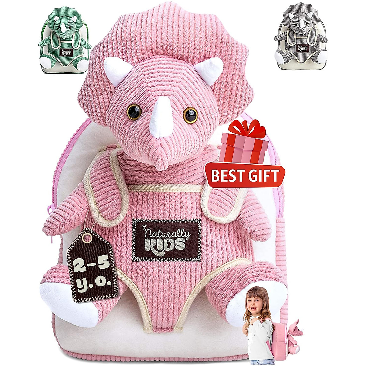 Naturally KIDS Small Dinosaur Backpack Dinosaur Toys for Kids 3-5 - Dinosaur Toys for 3 4