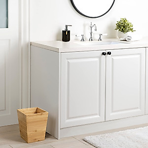 Allure Home Creation Haven Bamboo Bathroom Wastebasket Trash Can 7.87" x 7.87" x 10.00" Compact Size 1.50 gallons