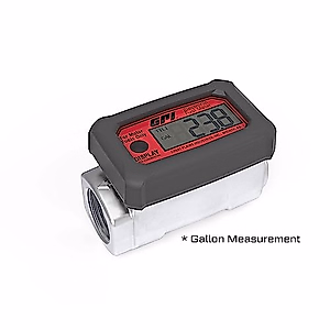 GPI 113255-1, (GALLONS) 01A31GM Aluminum Turbine Fuel Flowmeter with Digital LCD Display, 3-30 GPM, 1-Inch FNPT Inlet/Outlet, 0.75-Inch Reducer Bushings, ±5% Accuracy