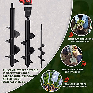 Auger Spiral Drill Bit for Planting Bulb Flower & Bedding, Garden Plant Auger, Upright or Umbrella Hole Diggers, Includes 3 Heavy Duty Cast Aluminum Garden Hand Shovels (6 Pieces)