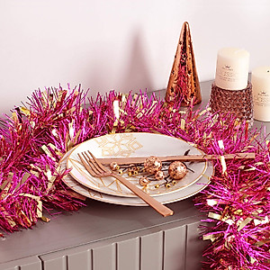 Super Holiday 4" Tinsel Twist Garland, 30Ft Artifical Garland for Christmas Tree, Decorations for 4th of July, Perfect Decoration for Holiday Wendding Birthday Party.(Pink/Gold)