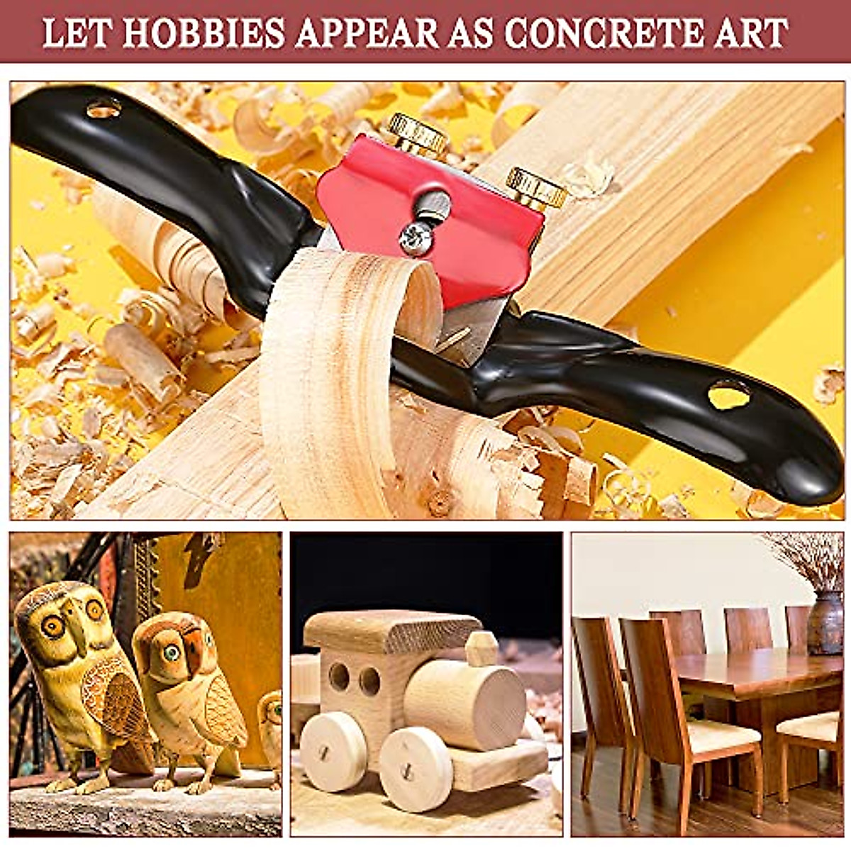 Elesunory 9” Adjustable SpokeShave, Hand Planer Woodworking with Flat Base, Replacement Blades and Ruler, Manual Wood Planer for Wood Working, Wood Craft