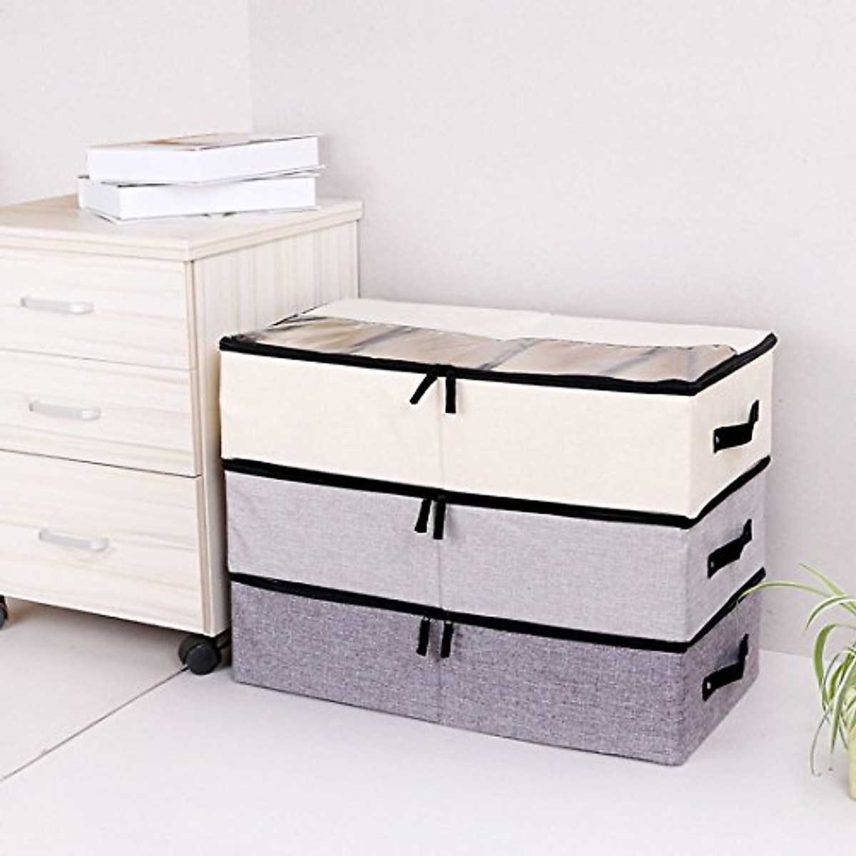 Under Bed Storage Organizer Clothes Containers Shoe Box Sturdy Foldable Bags with Handles and Adjustable Dividers for Shoes, Clothes, Toys, Blankets and Household Items 3Pack