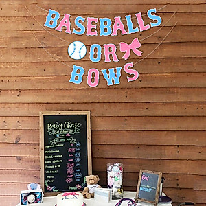 Kitticcino Baseballs or Bows Gender Reveal Banner Boy or Girl Baby Shower Garland Blue or Pink Gender Reveal Party Pregnancy Announcement Decor