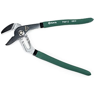 SATA 10-Inch Tongue-and-Groove Pliers, Straight Jaw Design, with Chrome Vanadium Steel Construction and Green Dipped Handles - ST70412ST