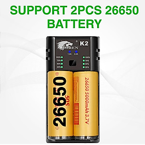 IMREN 26650 10400 Battery Charger, 3.7V Lithium ion Battery Charger for 18650 10440 14500 14650 18500 18350 18700 26650,1.2V Ni-MH/Ni-Cd Battery, 2 Bay 18650 USB C Battery Charger