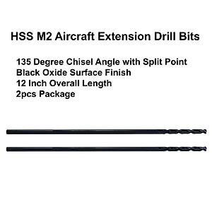 MAXTOOL No. 30x12" 2pcs Aircraft Extension Drills Dia 0.1285" HSS M2 Extra Long Deep Twist Drill Bit Wire Gauge Numbered Straight Shank; ACN02B12R30P2
