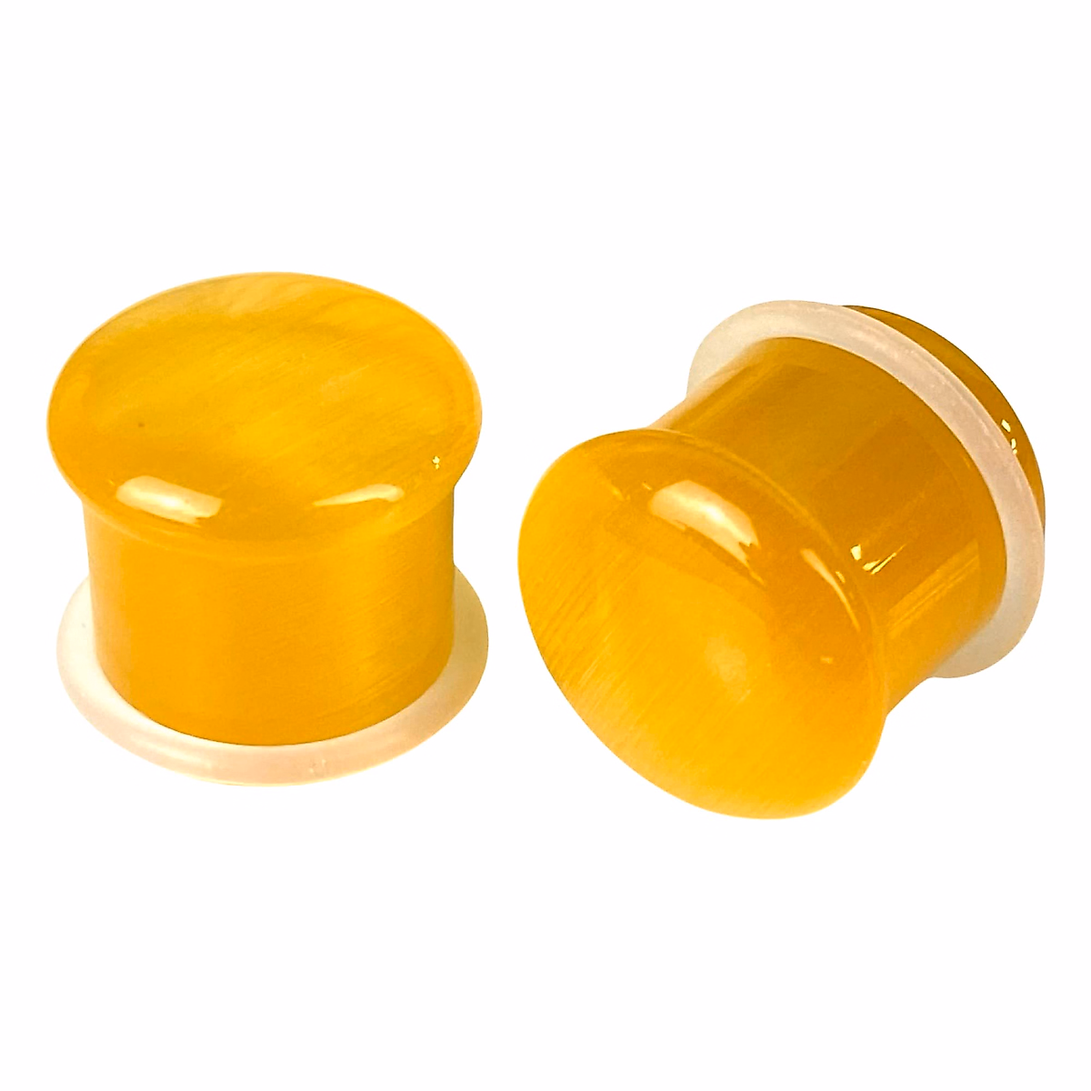 Pair of Yellow Cat Eye Stone Single Flare Plugs (STN-723) (9/16" (14mm))