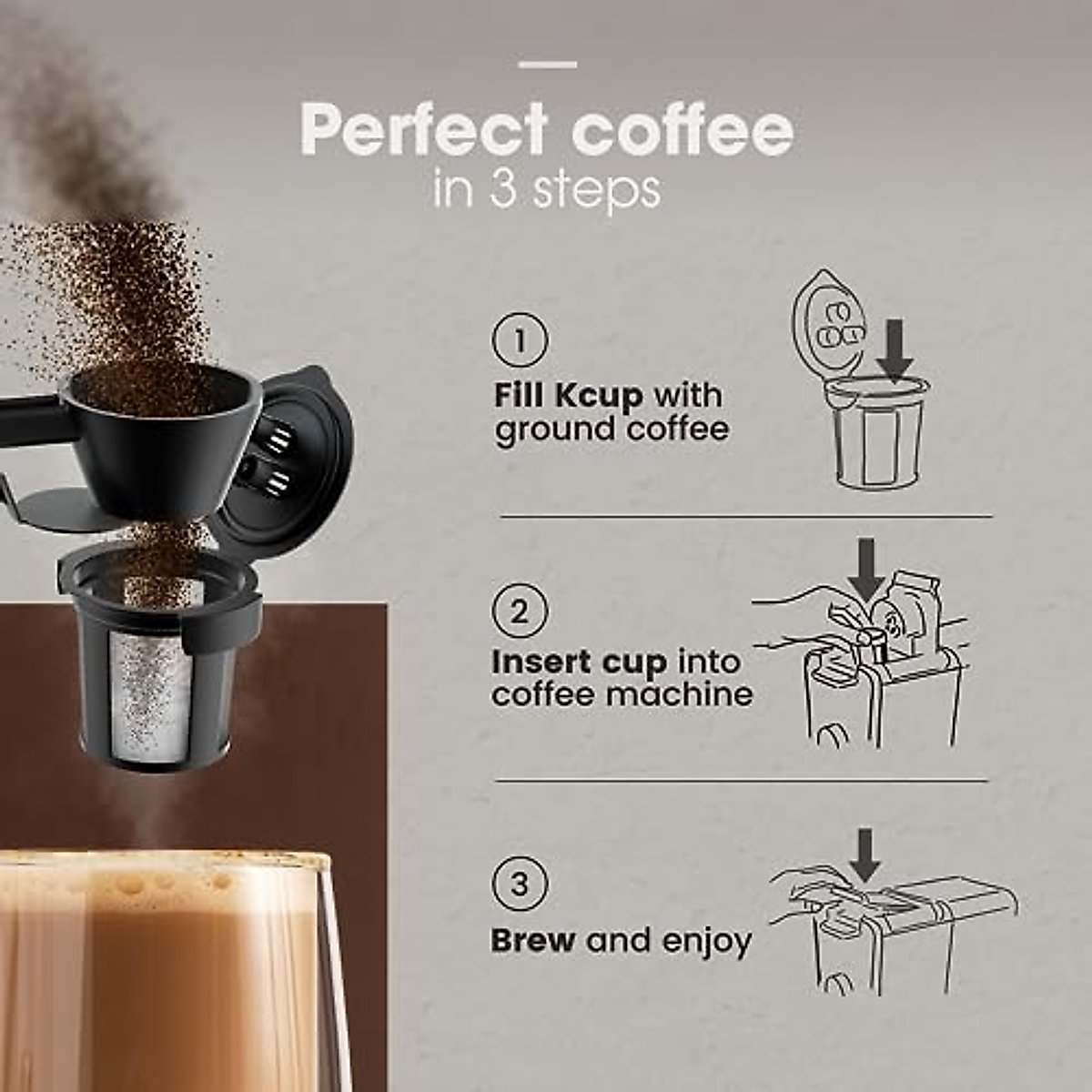 3 Ninja K Cup Reusable Pod for Ninja Dual Brew Pro Coffee Maker by PureHQ - Includes Scoop Funnel - Leak-Free, Easy Fill - Permanent Ninja Coffee Filter Pods for DualBrew CFP201 CFP301 CFP307 CFP451CO