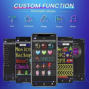 KJOY USB 5V LED Sign, Bluetooth, App Control, Flexible, Programmable Custom Text Pattern Animation Scrolling Display for Car, Store, Party, Bar, Hotel, Concert, 14.6''x3.6''
