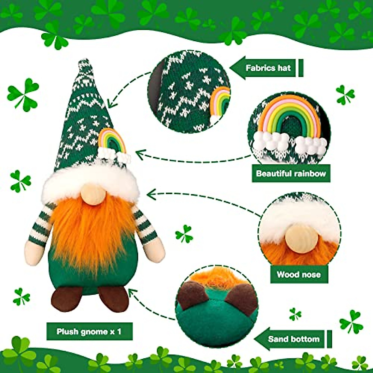 HARZBEKE St Patricks Day Decorations, 5Pcs St Patricks Day Tiered Tray Decor Set, lrish Shamrock Wooden Signs Plush Gnome, Farmhouse Bead Garland Tiered Tray Decor, St Patricks Day Decor for Home