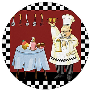 Kitchen Coke Coffee Chefs Round Area Rugs Collection 3', Rustic Black and White Buffalo Plaid Indoor Circular Throw Runner Rug Floor Mat Carpet for Living Room Dining Table Bedroom Nursery Decor