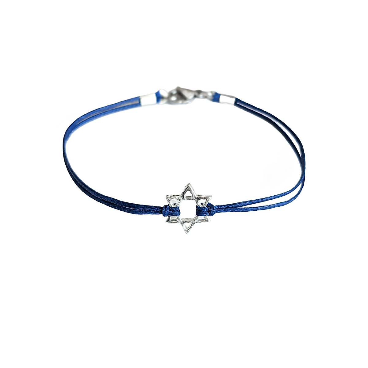 Star of David men's bracelet, silver charm custom gift for him, blue cotton cord bracelet for men, Bar Mitzvah gift, Jewish Hebrew Jewelry from Israel, judaica