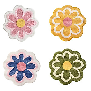 MSUIINT Flower Shaped Rug, Round Bedroom Bedside Blanket Carpet, Aesthetic Cute Flower Round Area Rug, Non Slip Circle Soft Fluffy Flower Rug Indoor Floor Mat(Green)