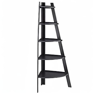 Danya B. Free Standing 5-Tier Pyramid Corner Ladder Display Shelving Unit/Bookshelf (Black)