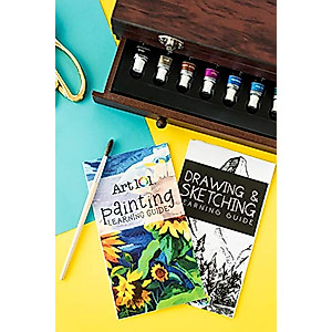 Art 101 USA Deluxe Art Set with 119 Pieces in a Wood Organizer Case, Includes Color Pencils, Paints, brushes and palettes, Learning guides, Portable Art Studio
