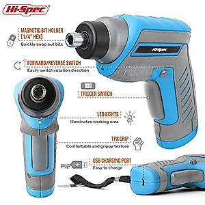 Hi-Spec 27pc 3.6V Blue USB Power Electric Screwdriver, Mini Drill and Small Drills Cordless with Driver Bit Set