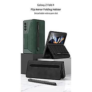 BAILI Galaxy Z Fold 3 Case with S Pen Slot,Galaxy Z Fold3 Flip Holster with S Pen Holder and Attached Card Slot,Instantly Converts Into Phone Bracket Cover for Samsung Z Fold 3-Cloud Brown