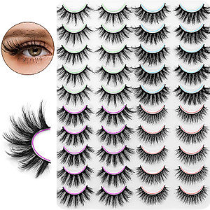 DYSILK Lashes False Eyelashes - Mink Lashes 20 Pairs Faux Mink Lashes 6D Wispy Fluffy Lashes Natural Look False Eyelashes Cat Eye Lashes Reusable Lashes Pack| 11mm-20mm