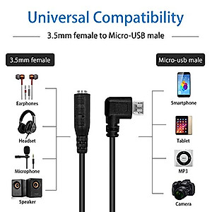 Duttek Micro USB to 3.5mm Jack Audio Adapter Cable, Audio to Micro USB, Right Angled Micro USB Male to 4 Pole 3.5mm Female Cable Cord for Active Clip Mic Microphone Convert Adapter. 6Inch/15cm