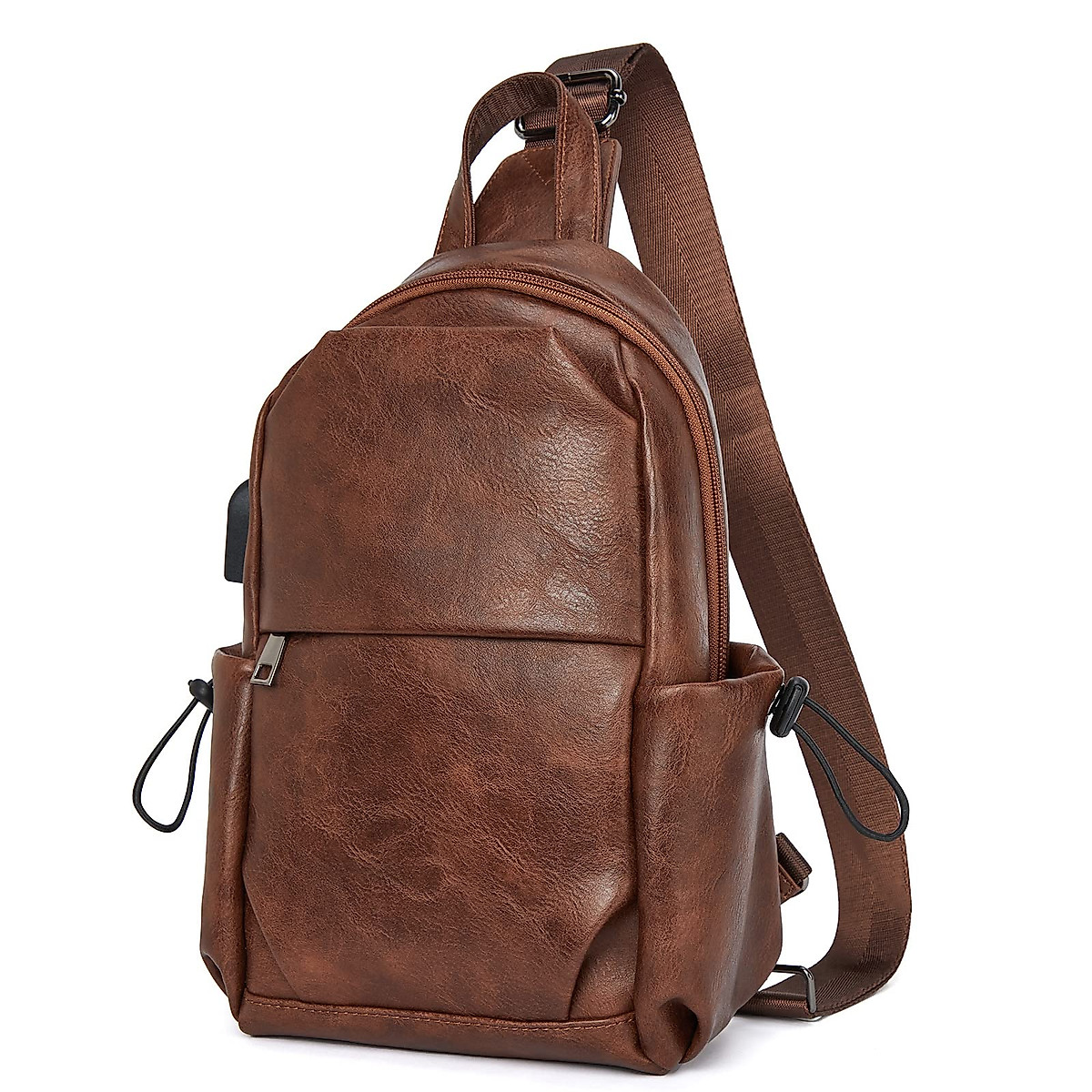 BOSTANTEN Sling Bag Leather Crossbody Backpack Shoulder Bag for Men Travel Hiking Everyday Use, Brown