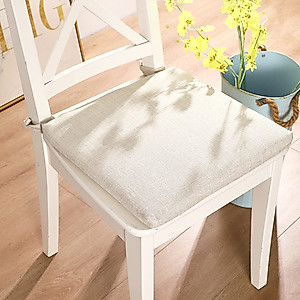 Dining Chair Cushions with Ties Set of 4,Cotton and Linen Washable Square Chair Pads with Straps Comfort and Softness Seat Cushions for Kitchen Office Chairs Living Room,18" x 18" (Beige)