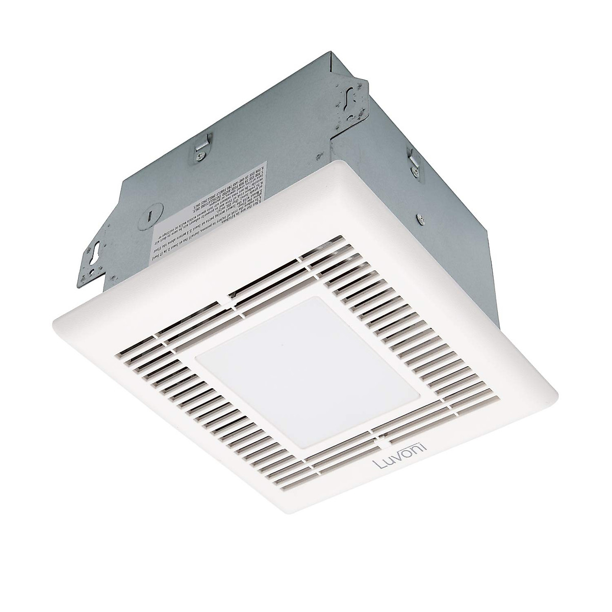 Maxxima Luvoni 70 CFM Bathroom Exhaust and Ventilation Fan - 3000K Warm White 600 Lumen LED Light, Quiet 2 Sones Operation, White Grill Ceiling Fan