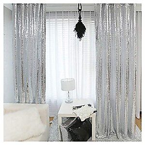 2 Pieces 2FTx8FT Silver Sequin Curtain Wedding Party Backdrop Photography Background Christmas Sequin Panels