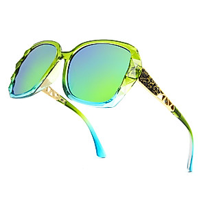 LECKIRUT Oversized Sunglasses for Women Polarized UV Protection Classic Fashion Ladies Green Frame Green Lens