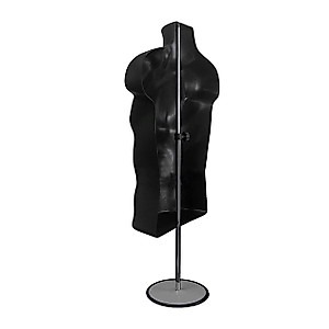 DisplayTown 2 Black Male Mannequin Hollow Back Body Torso Set w/ Clothes Clips, Metal Stands and Metal Poles & Hanging Hooks, S-M Sizes