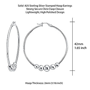 Sterling Silver Polished and Hammered Beads Round Hoop Earrings (1 3/4 Inch)
