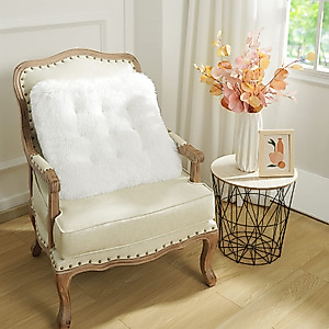 Espiraio Chair Cushion, Thick and Comfortable Seat Cushion Pads, Super Soft Cute Durable Square Pillow, Shaggy Chair Cover Chair Pads Home Decor Stools Floor Cushion Pet Pad 20 × 20 Inch Cream White