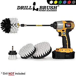 Motorcycle Accessories - Soft White Drill Brush Kit with Extension - Car Wash - Cleaning Supplies - Automotive Tire, Wheel - Boat Seat, Carpet, Interior, Upholstery, Vinyl, Fabric, Leather Cleaner