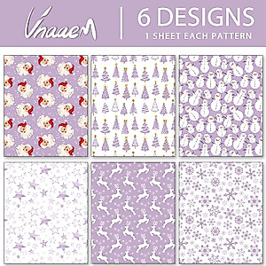 Vnaaem Purple Christmas Wrapping Paper Style Santa Reindeer Snowman Tree and Snowflake Holiday Style Gift Wrap Paper Folded Flat Xmas Art Paper for Winter Party Birthday Baby Shower - 20 X 28 Inches 6 Folded Sheet