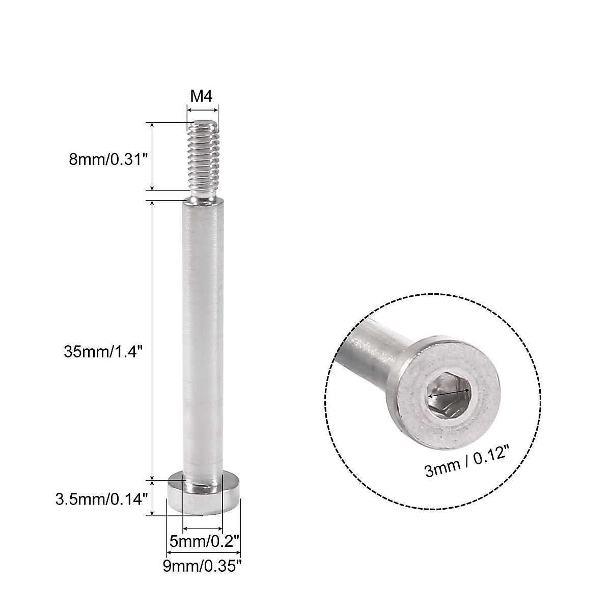 uxcell 5pcs 304 Stainless Steel Hex Socket Shoulder Bolt 5mm Shoulder Dia 35mm Shoulder Length M4 Thread