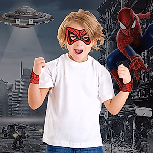 LSHDXD Spider Mask and Wristbands for Kids Boys,Halloween Superheros Masks Masquerades With Spider Wrist Band Party Mardi Gras Mask for Halloween Costume Party Cosplay