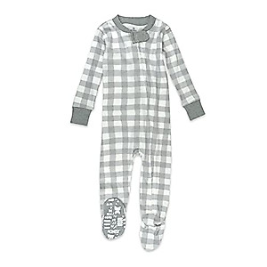 HonestBaby Baby Organic Cotton Snug-Fit Footed Pajamas, Gray Buffalo Check Print, 24 Months