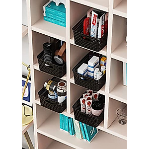 WYT Woven Storage Organizer Basket, 6-Pack Black Plastic Weave Baskets, 10.1 x 7.55 x 4.1