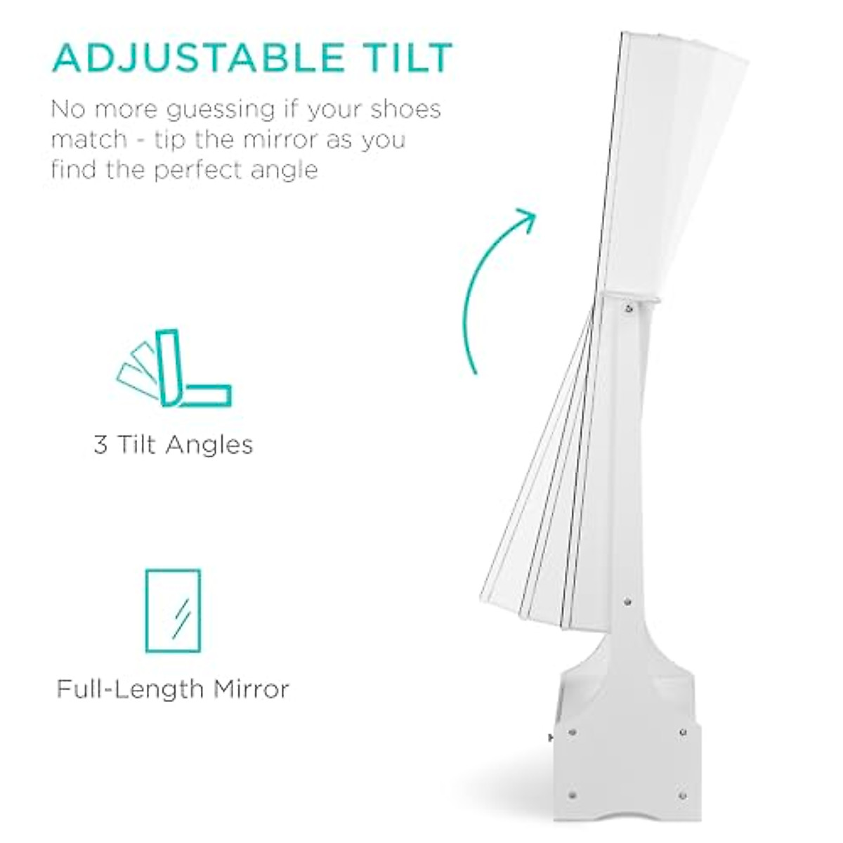 Best Choice Products Standing Full Length LED Mirror Jewelry Makeup Storage Organizer Cabinet Armoire w/Lights, Touchscreen, Pop-Up Shelf, Velvet Lining, 4 Compartments, Drawer - White